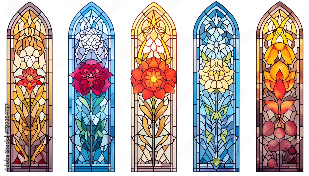 Design a series of stained glass window patterns where each panel ...