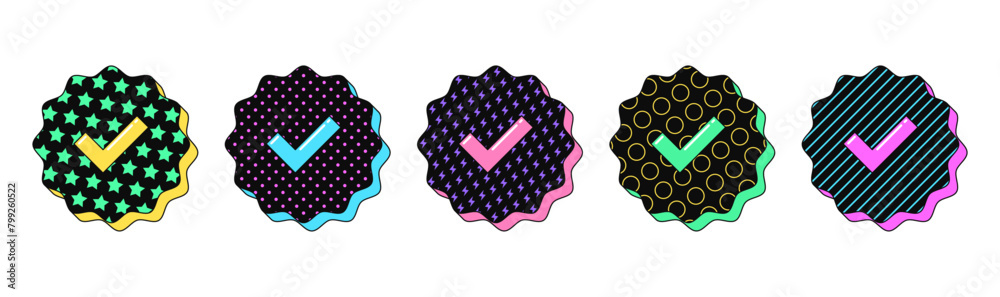 Isolated retro black Verified badge icon set, vector stickers. Blue ...