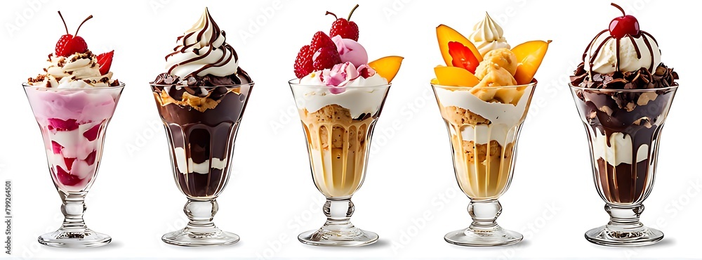 Collection of Sundae sundaes ice cream frozen dessert in tulip glass ...