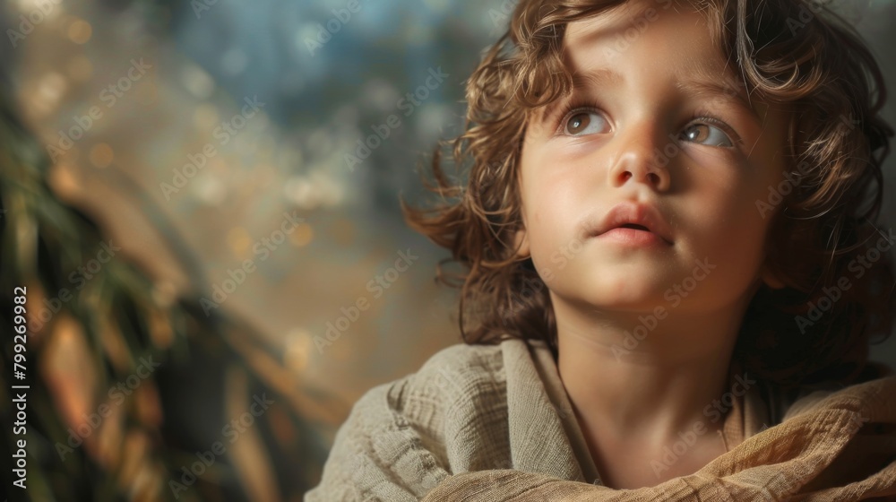 Divine Gaze: Portrait of a Beautiful Young Biblical Child with Upturned ...