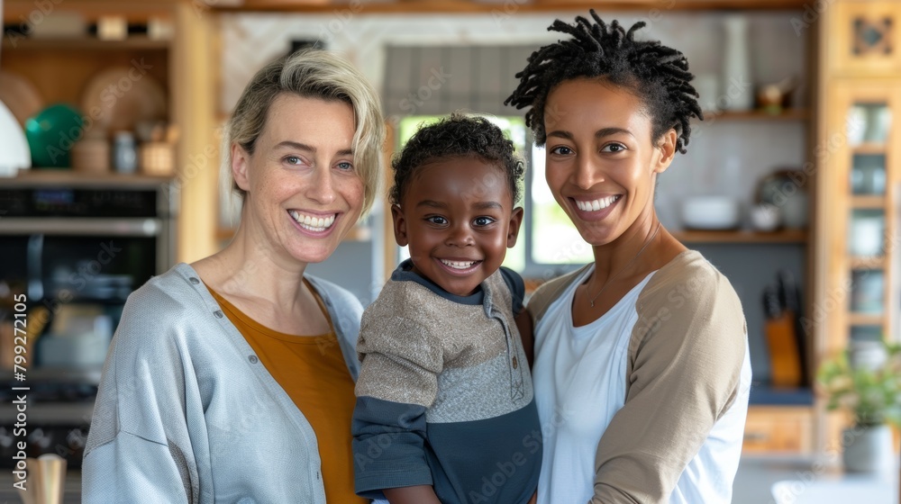 Happy LGBTQ family, non-binary partner, or transgender mom hug ...