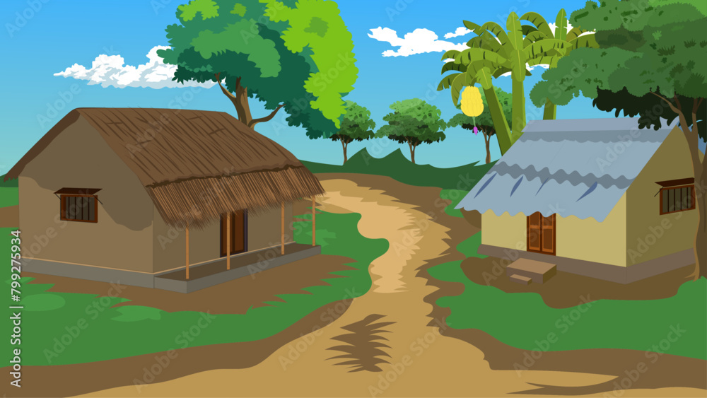 Indian rural landscape, Indian village house background for cartoon ...