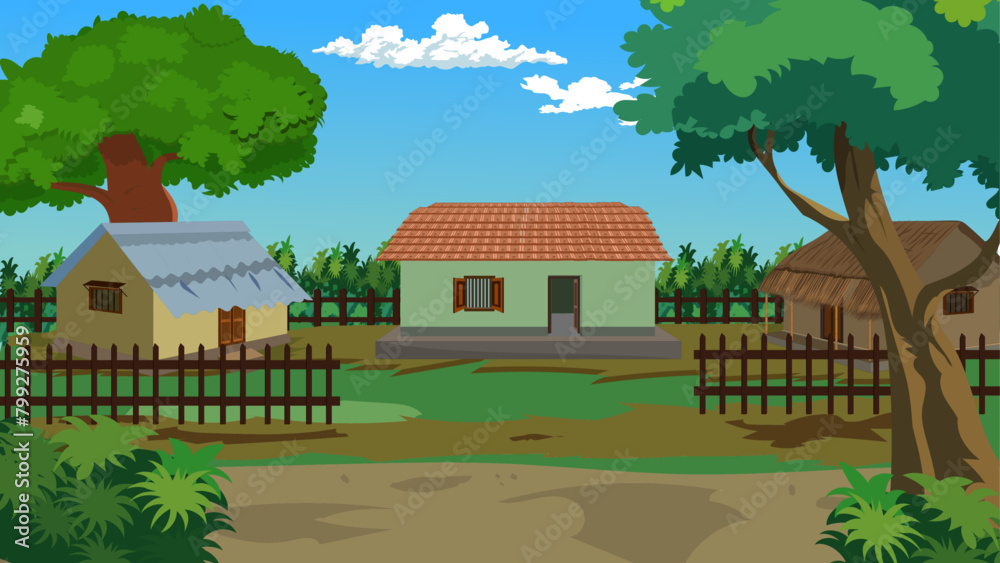 Indian village house background for cartoon animation, landscape with ...