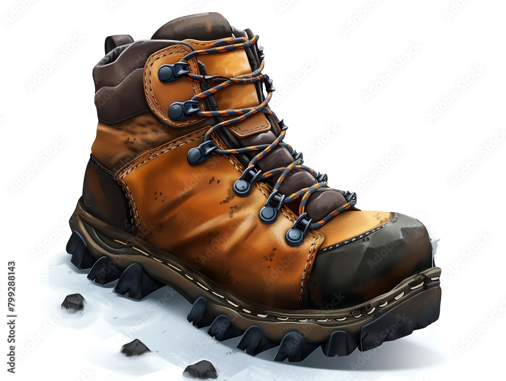 Icon of a hiking boot with rugged treads, detailed for realistic ...