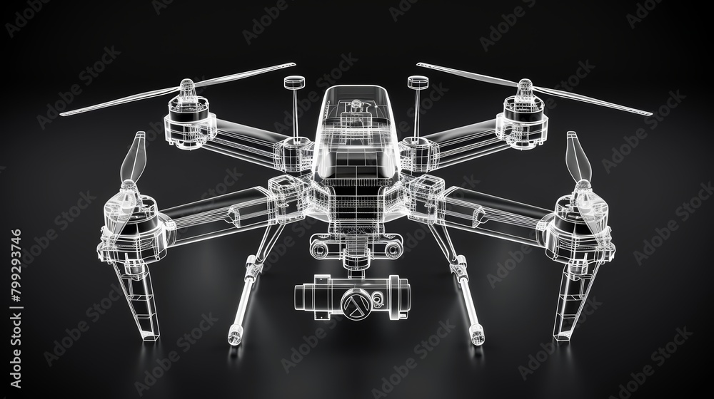 High-resolution image depicting an X-ray view of a drone, revealing the ...