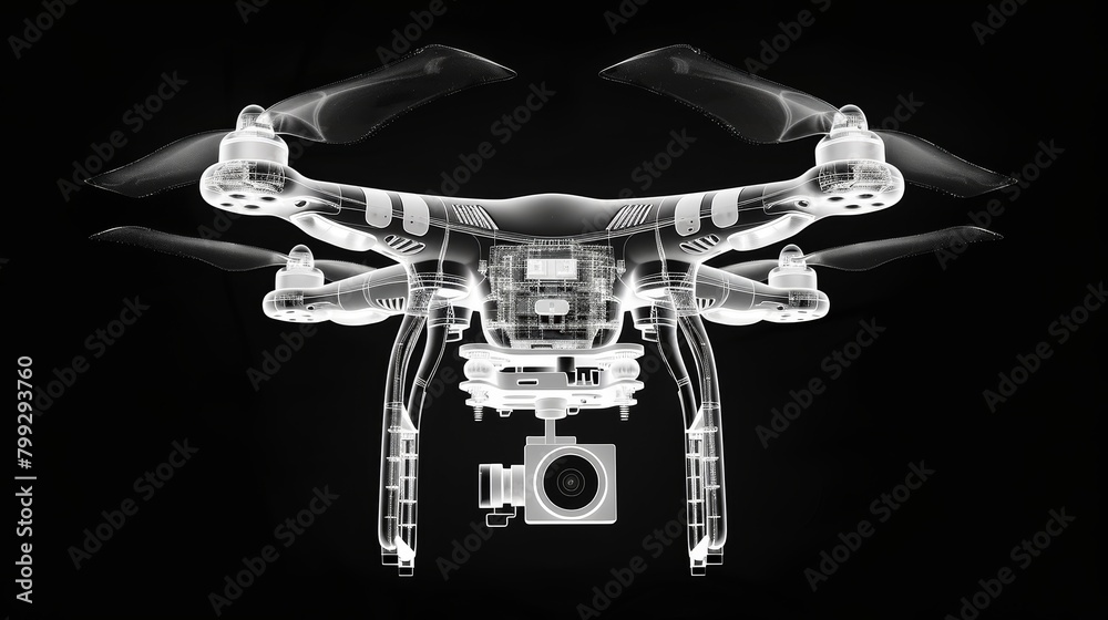 High-resolution image depicting an X-ray view of a drone, revealing the ...