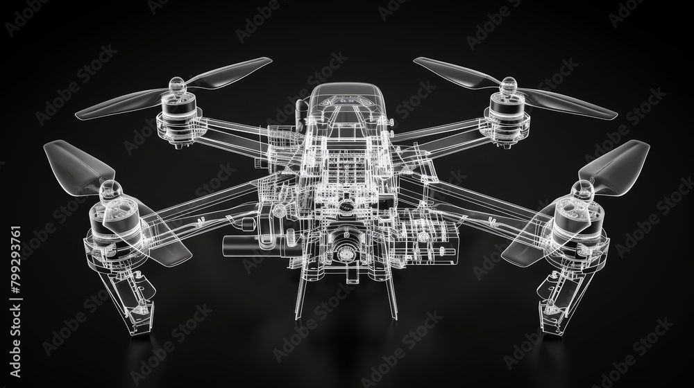 High-resolution image depicting an X-ray view of a drone, revealing the ...