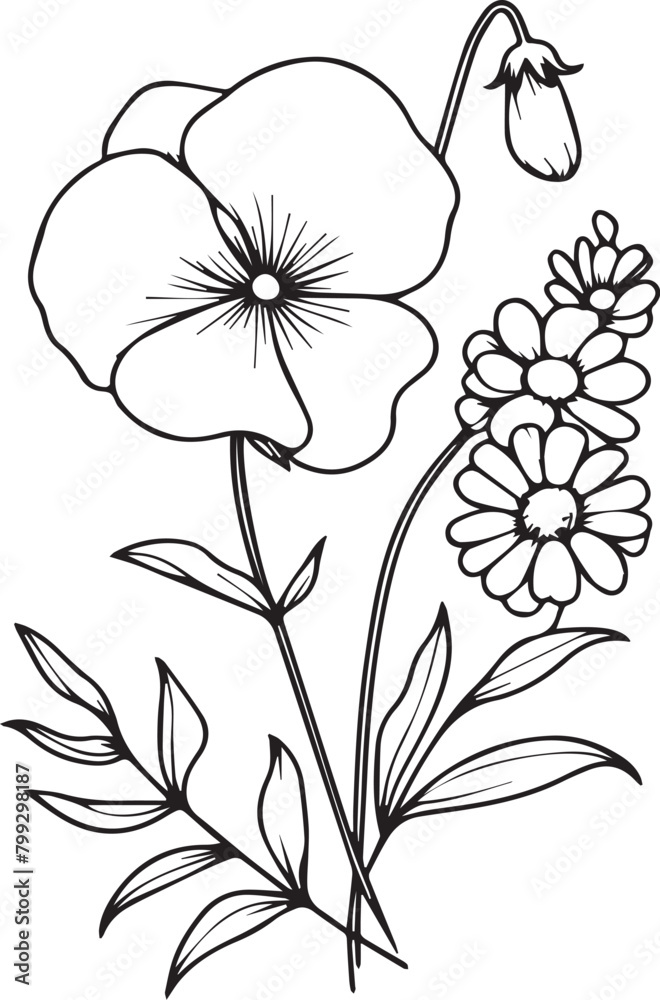 Sweet Pea and Daisy Flower Minimalist Wall Art, Printable PDF Artwork ...