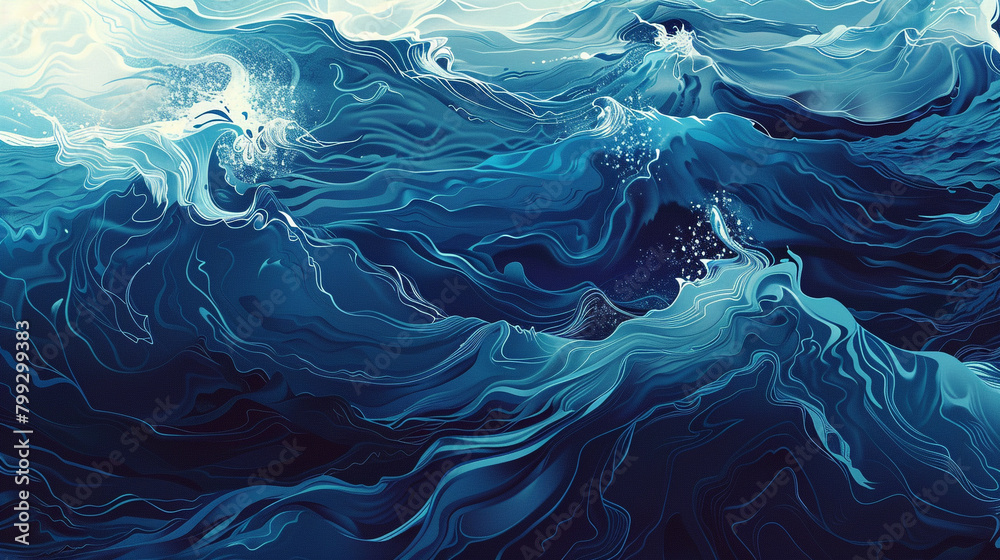 Produce an AI illustration that captures the essence of oceanic ...