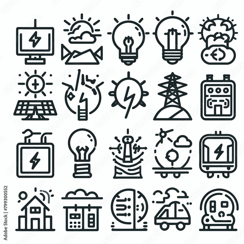 outline electrical energy icon set silhouette vector illustration white ...