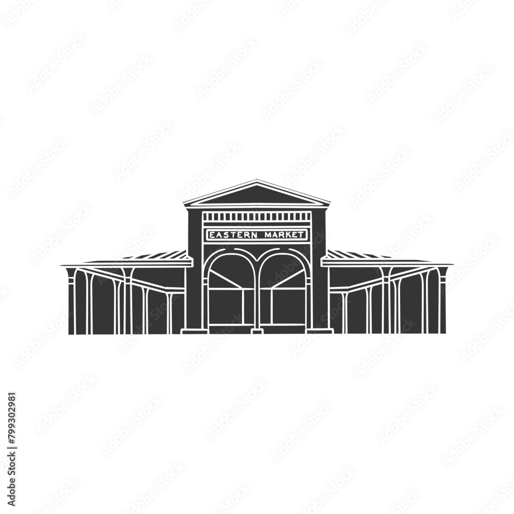 Detroit Eastern Market Icon Silhouette Illustration. Michigan Building ...