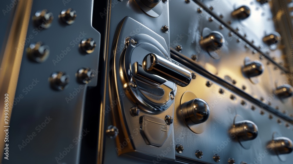 Zoomed-in perspective on a commercial door lock, capturing the ...