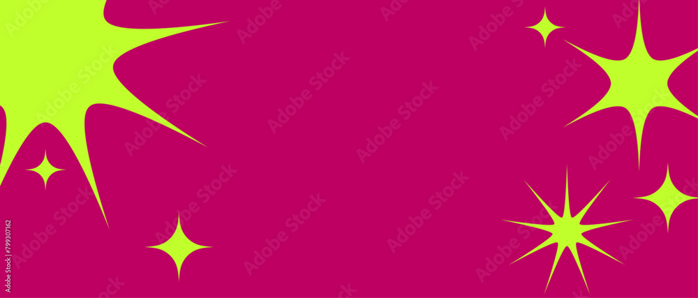 Stark magenta shapes and bright lime starbursts create a vivid ...