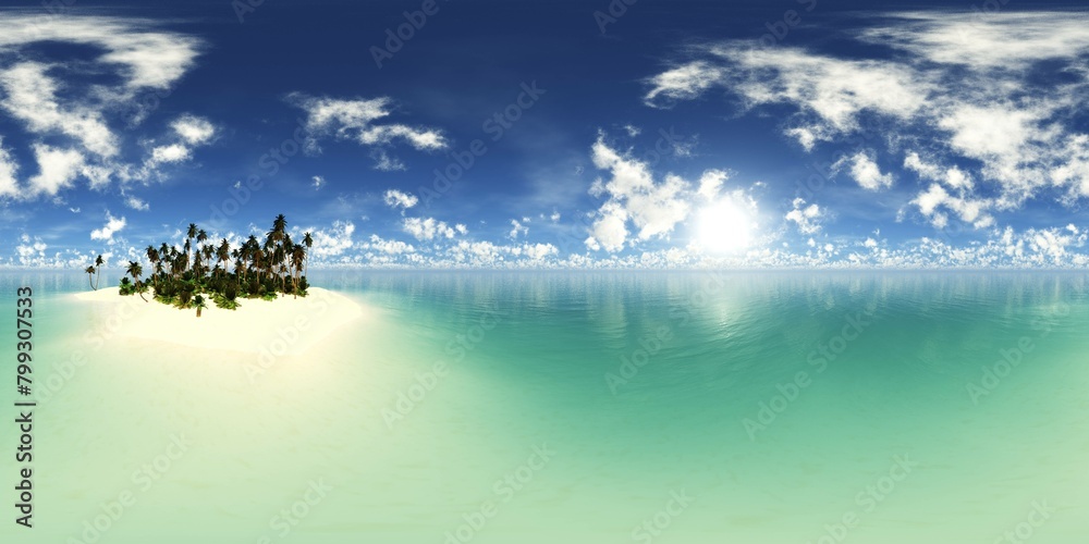 Tropical island with a palm tree at sunset. HDRI, environment map ...