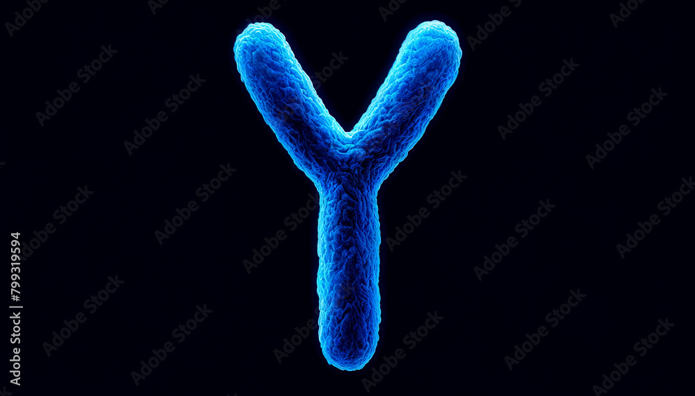 Illustration of a Y chromosome rendered in blue against a pure black ...