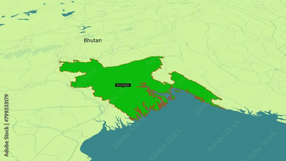 Bangladesh map Animation highlighted Green color zooming from top Space ...