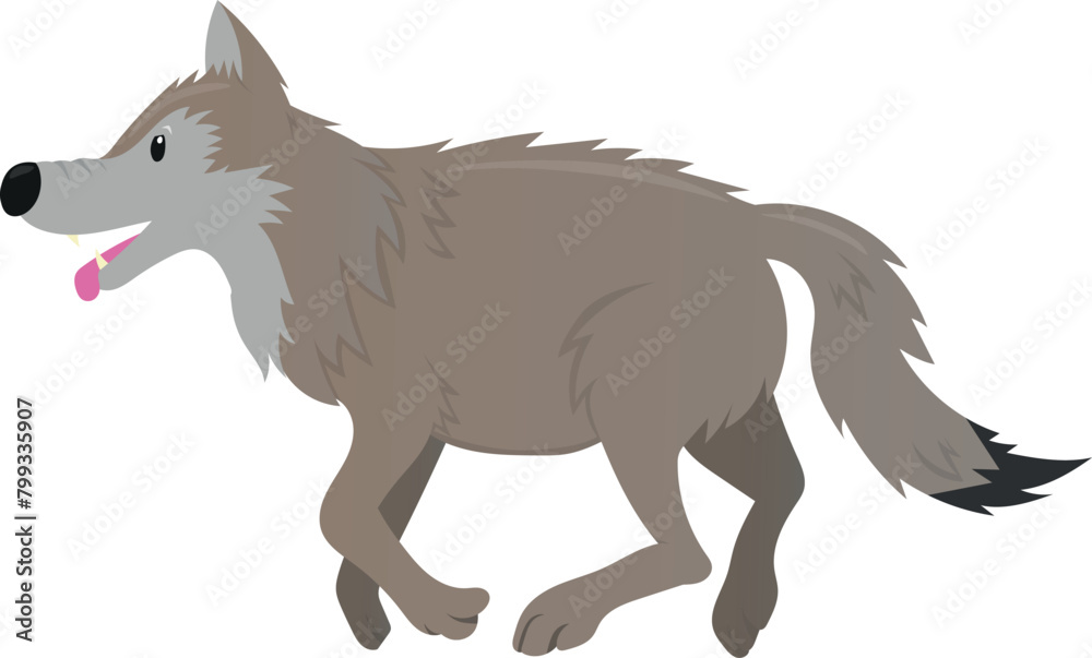 Running wolf isolated on white background. Vector cartoon animal ...