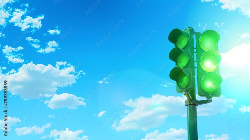 Green Traffic Lights Against Blue Sky, All Signals Go, Conceptual Image ...