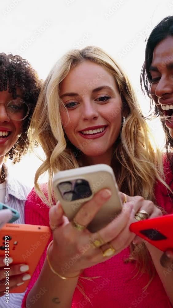Vidéo Stock Vertical. Low angle. Girls time. Group of multiracial young ...