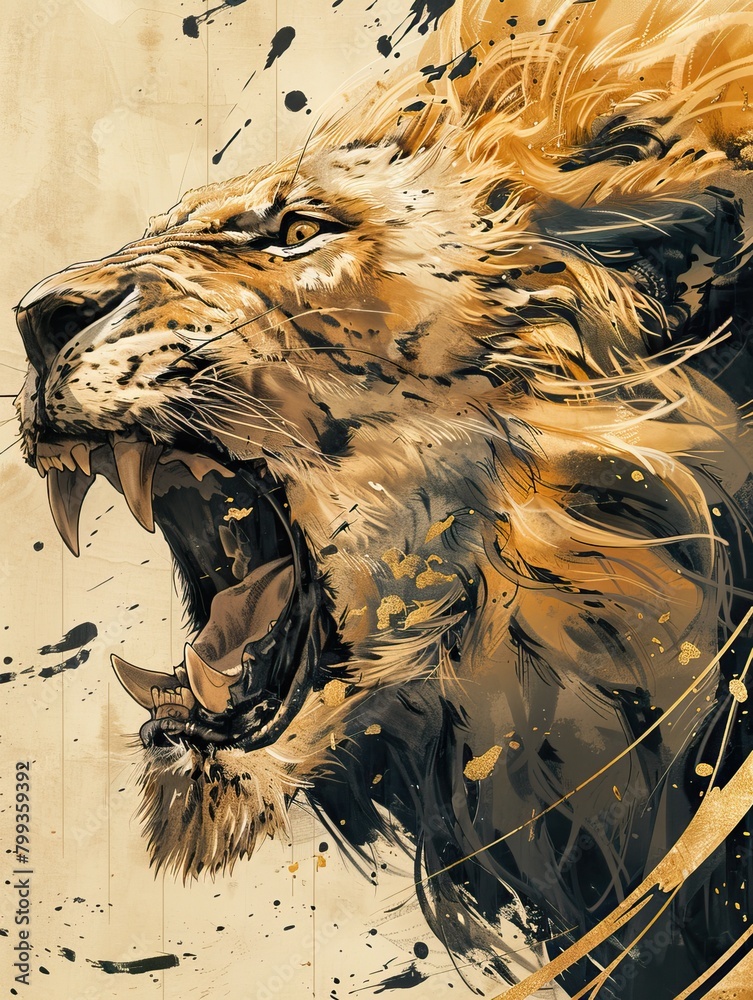 Thunderous Echo: The Roaring Lion's Call to the Wild, background high ...