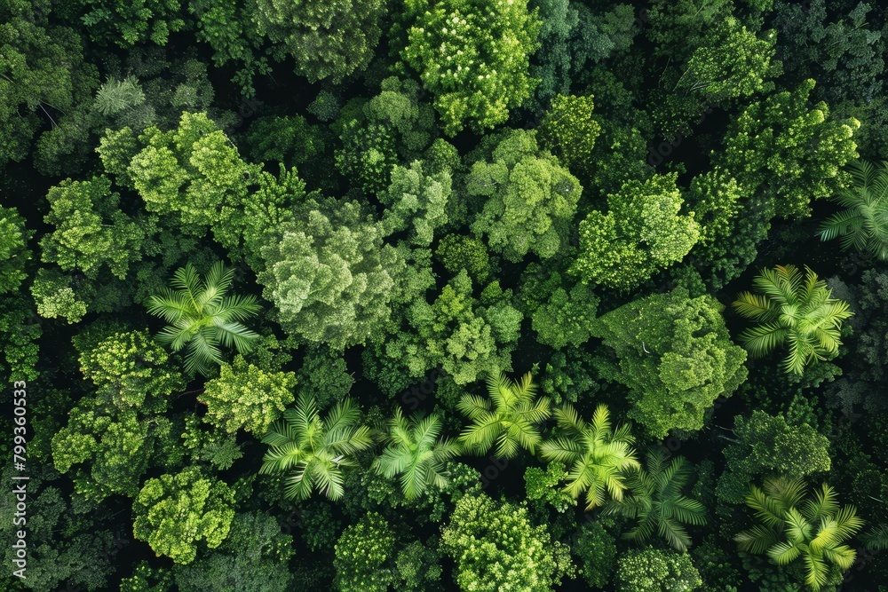 Aerial top view of green trees in forest. Drone view of dense green ...