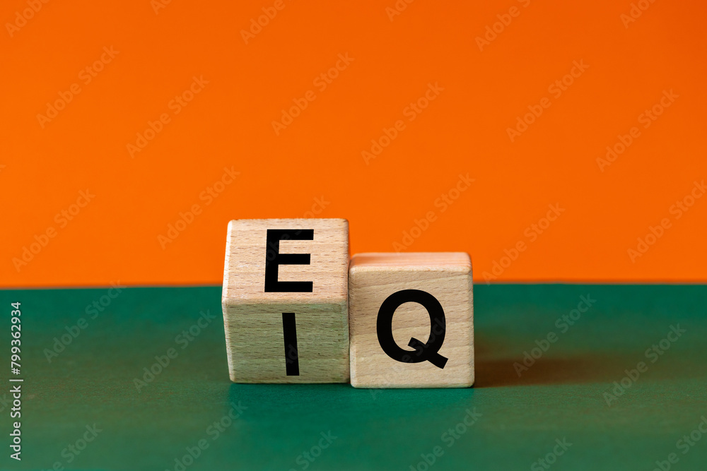 EI or EQ icon. A wooden block with a word showing both the symbol of ...