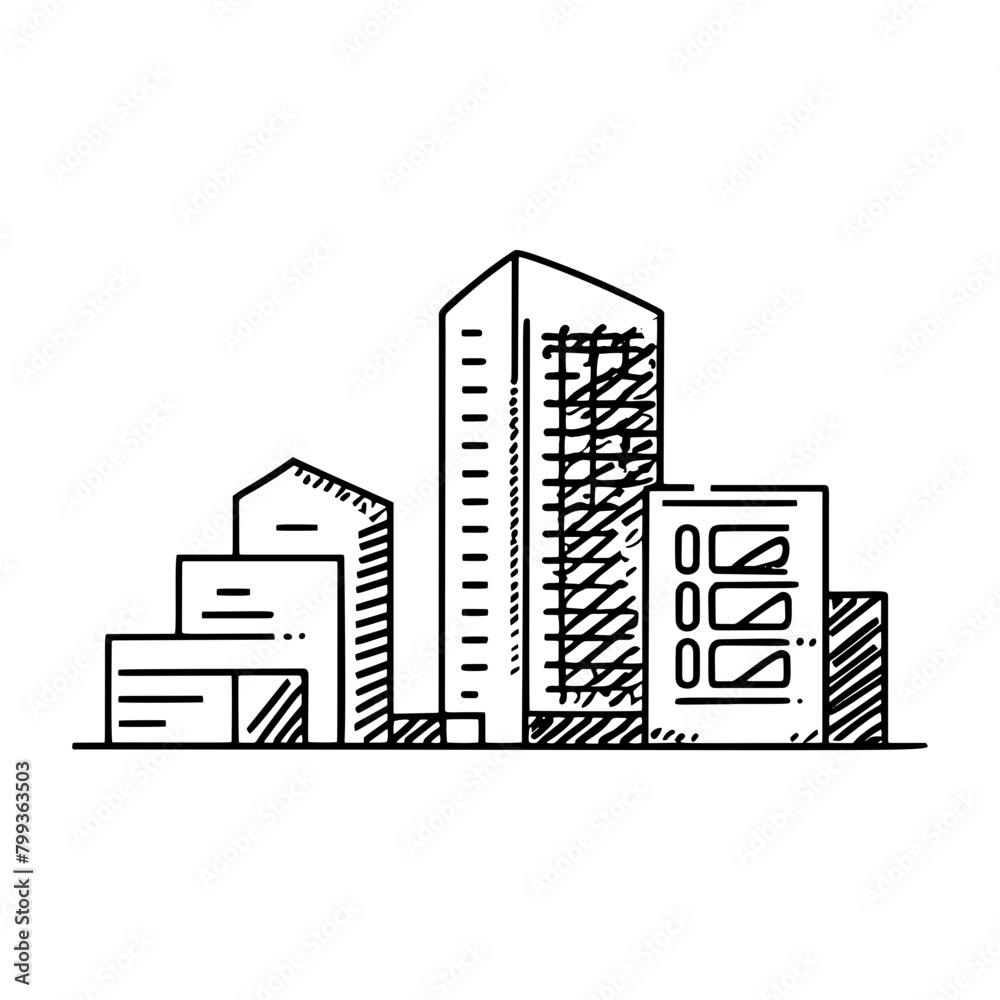 Flat roof house or commercial building in continuous line art drawing ...