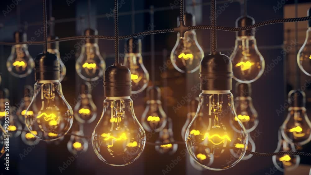 Glowing incandescent Vintage Edison lamps, casting a warm, inviting ...