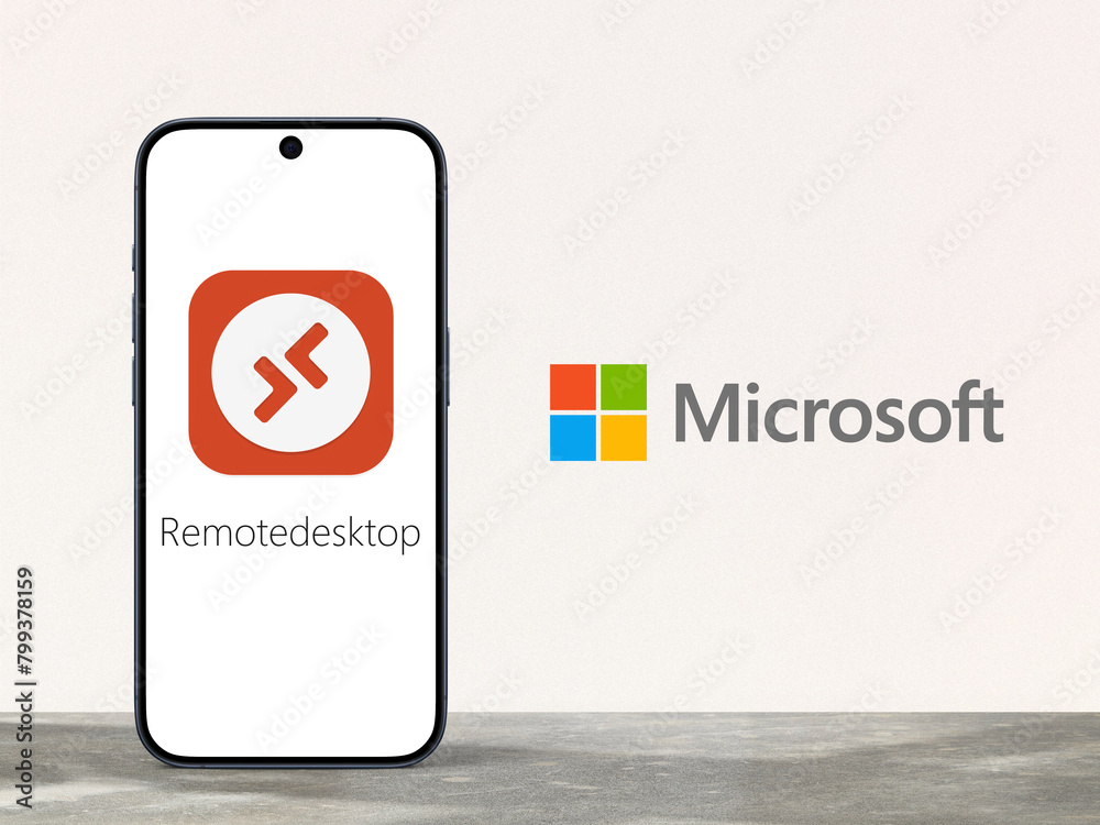 Microsoft Remotedesktop Logo is displayed on a modern smartphone ...