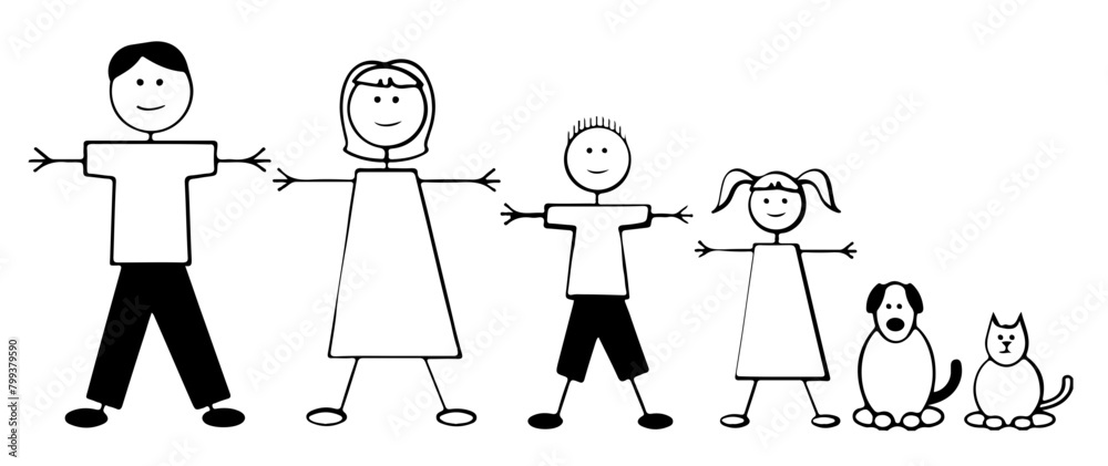Set of happy cartoon doodle figure family, stick man. Stickman ...