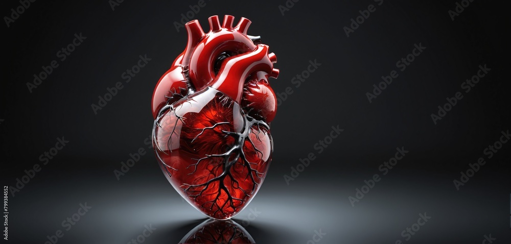 A heart, a muscular organ, reflective and transparent like glass. Organ ...