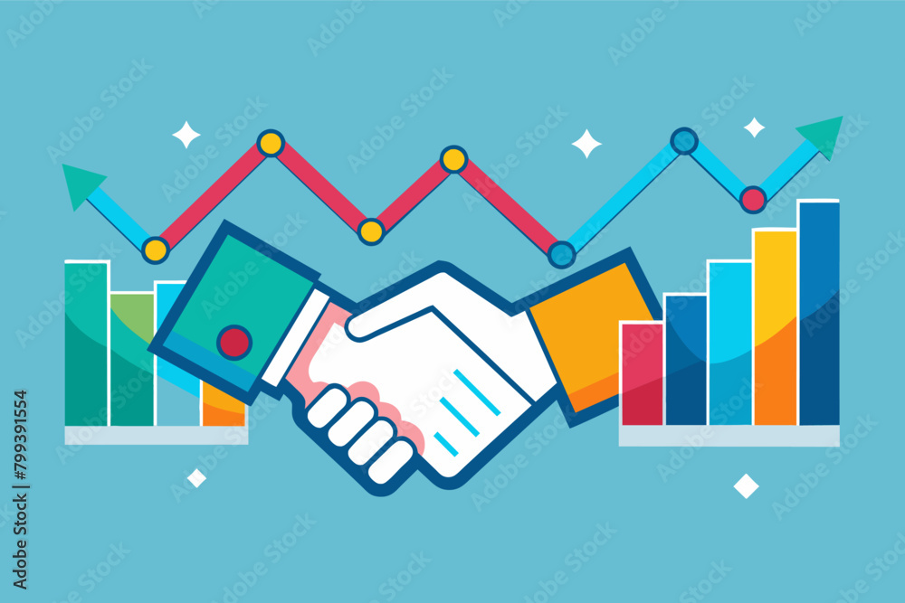 line graph shaped like a handshake, symbolizing a win-win business deal ...