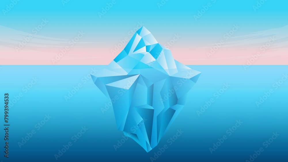 Iceberg floating in the sea animation - Calm antarctic ocean scene with ...