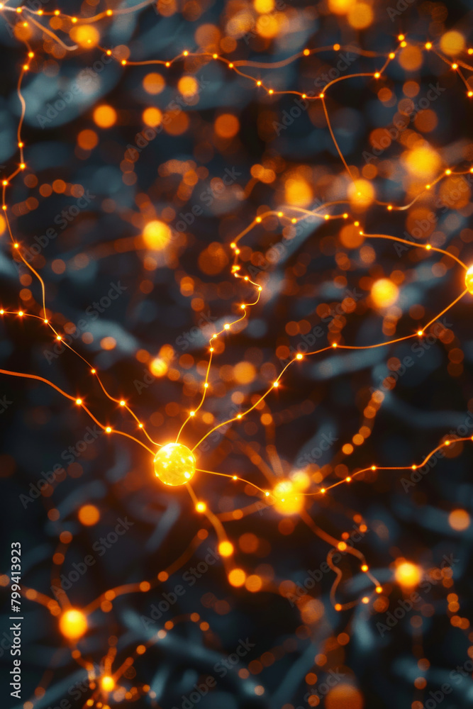 the schema of a supercharged brain with shining nerves connections ...