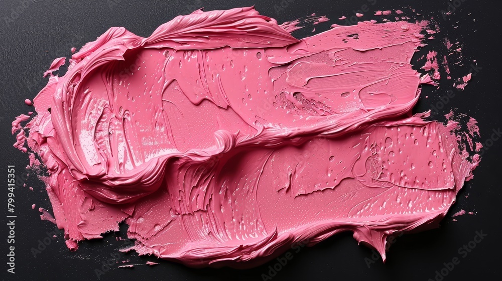 A tight shot of pink paint smudges on a black background, featuring a ...