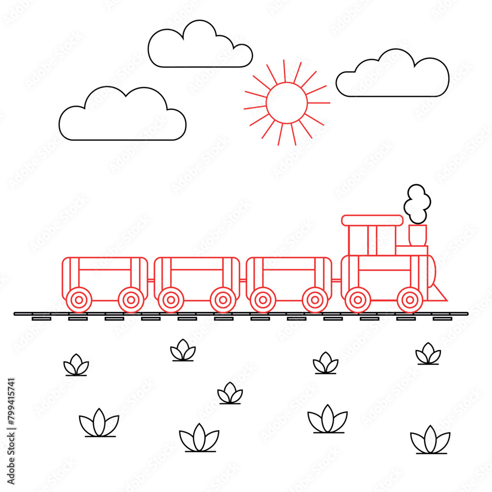 Beautiful black and red vector illustration of toy train with three ...