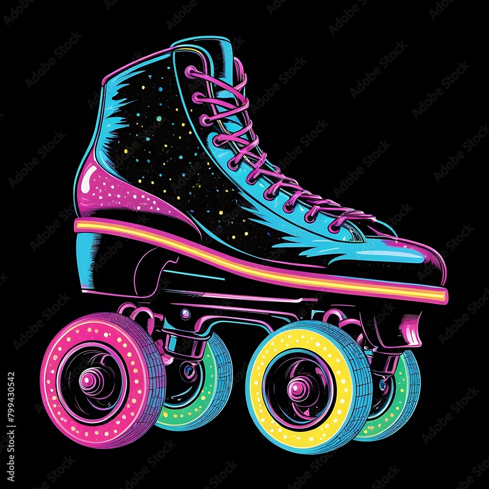 Pair of vintage, retro quad roller skates, sketch style, hand drawn ...