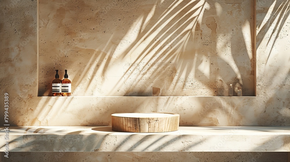 Wood podiums stand for beauty and cosmetic product placement in natural ...