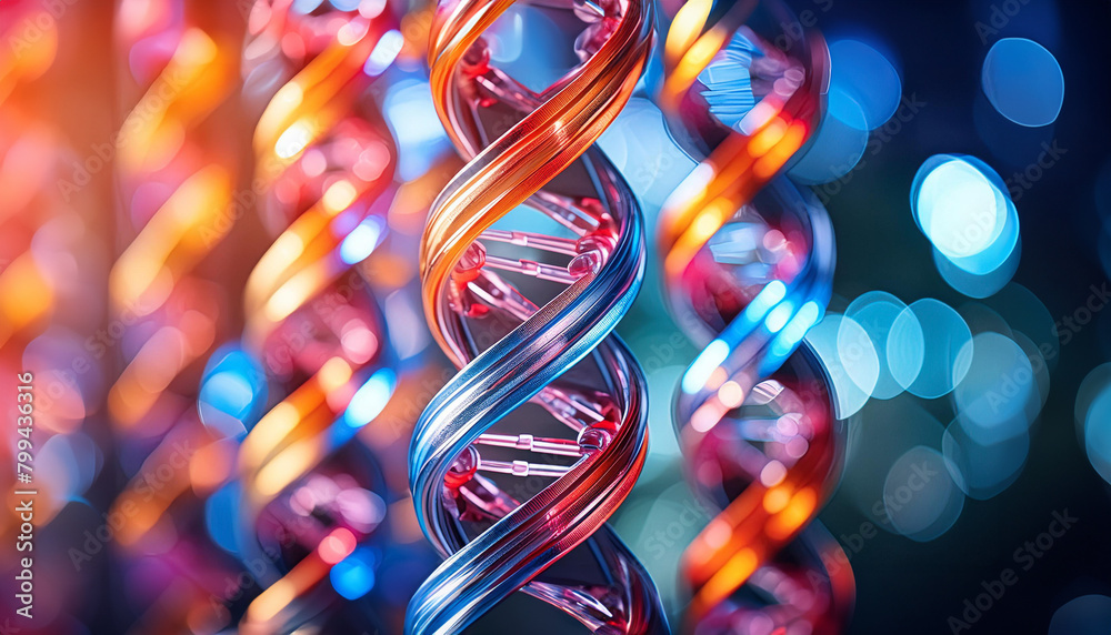 Illuminated DNA strands exhibit vibrant colors and intricate details ...