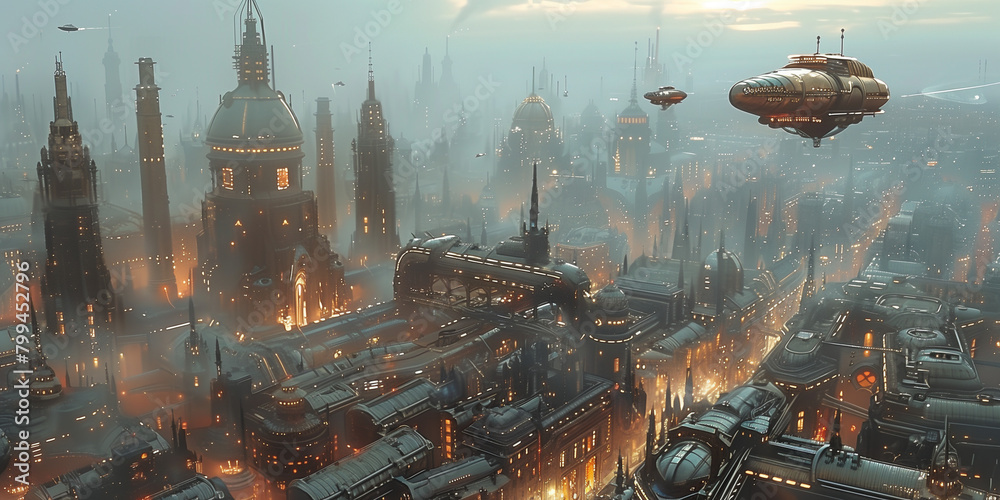 steam, punk, city, Victorian, industrial, retro-futuristic, gears ...