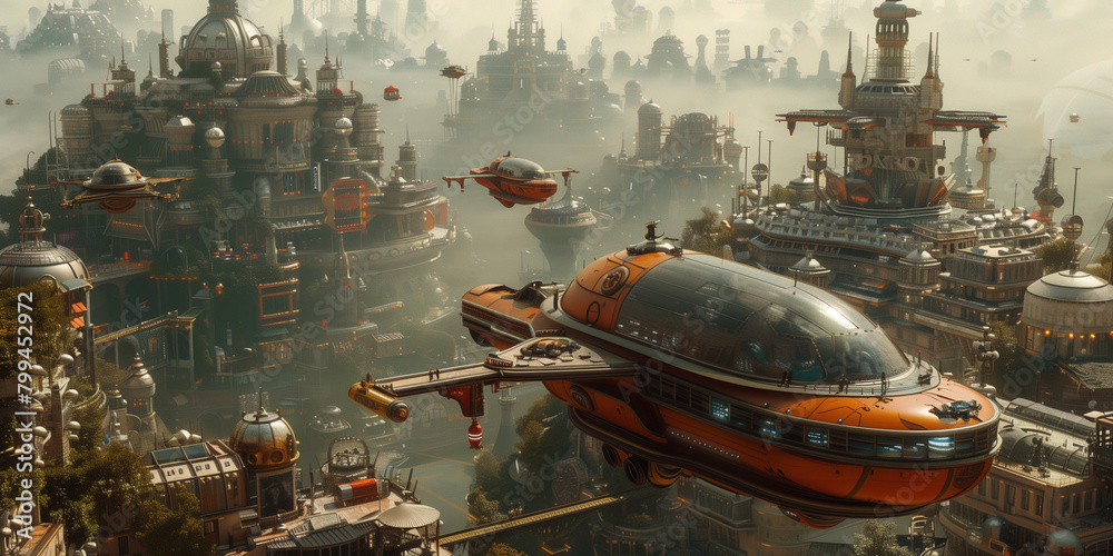 steam, punk, city, Victorian, industrial, retro-futuristic, gears ...