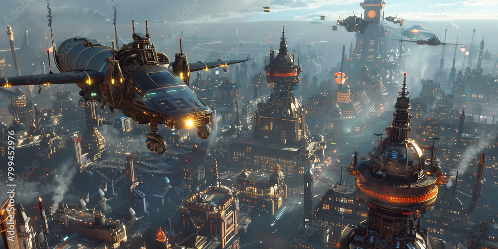 steam, punk, city, Victorian, industrial, retro-futuristic, gears ...