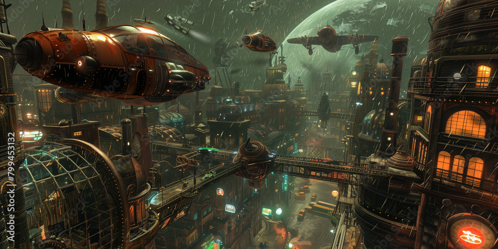 steam, punk, city, Victorian, industrial, retro-futuristic, gears ...