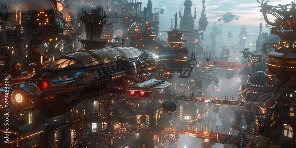 steam, punk, city, Victorian, industrial, retro-futuristic, gears ...