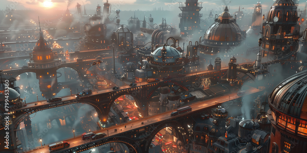 steam, punk, city, Victorian, industrial, retro-futuristic, gears ...