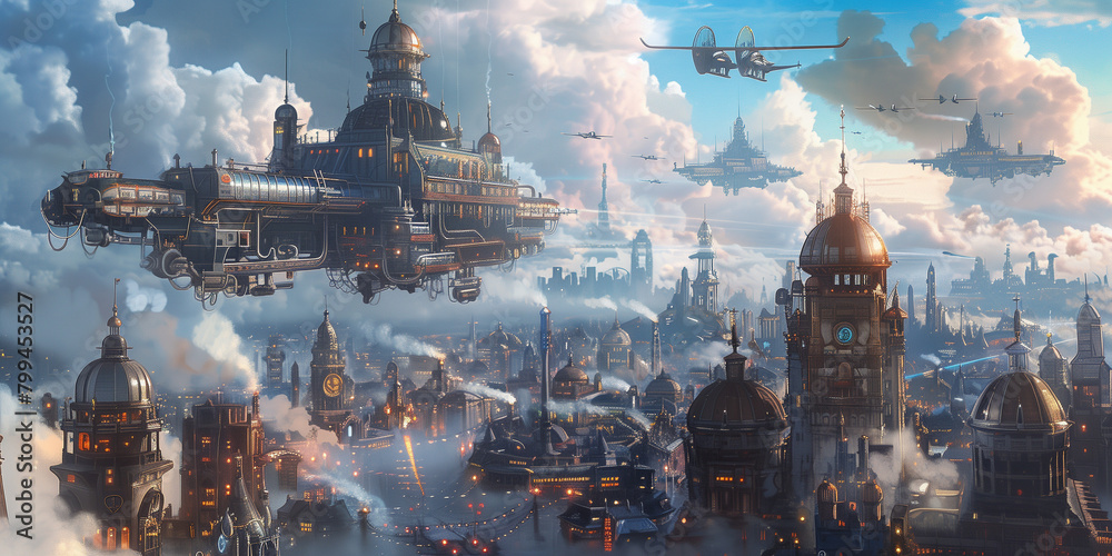 steam, punk, city, Victorian, industrial, retro-futuristic, gears ...