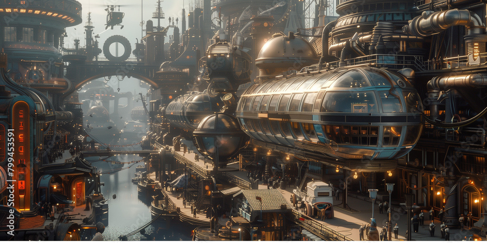 steam, punk, city, Victorian, industrial, retro-futuristic, gears ...