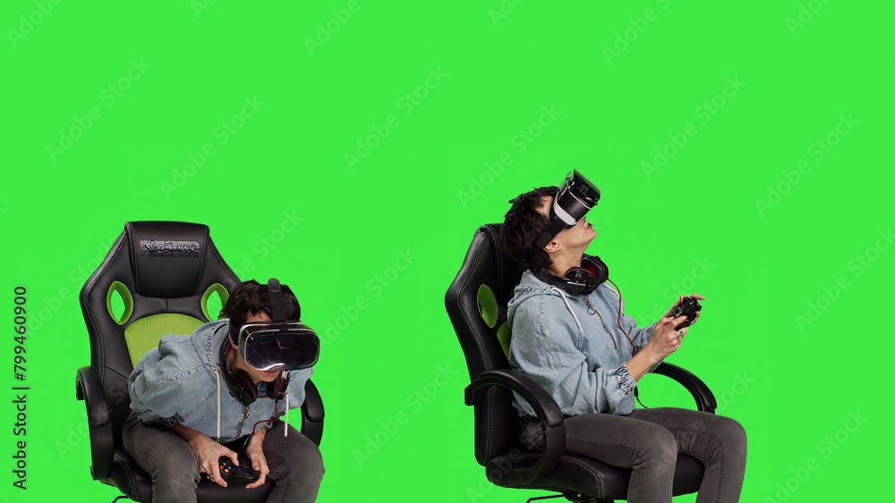 Sad woman losing video games e sport tournament with vr glasses ...