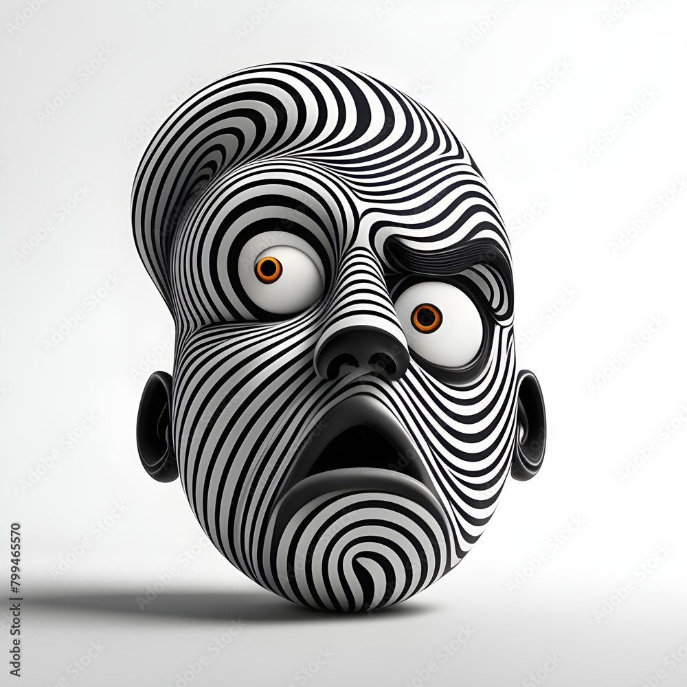 hypnotic black and white striped face illustration with orange eyes ...