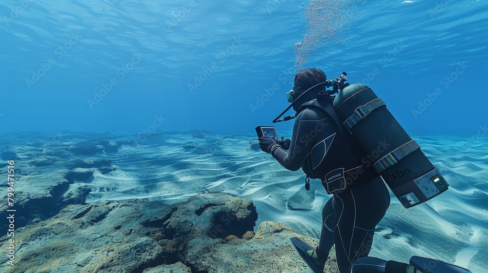 Exploring the Depths Underwater Diver Mapping Ocean Floor with Handheld ...
